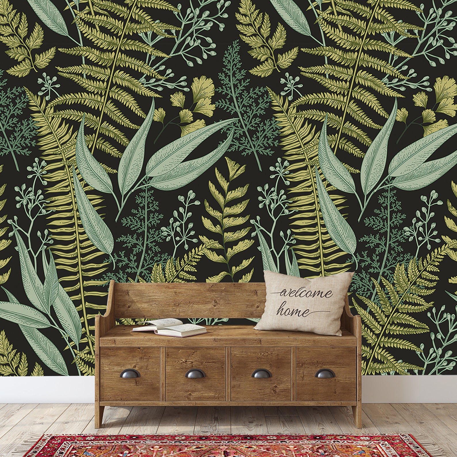 Botanical Wallpaper, Ferns Wallpaper, Wall Mural, Green Home, Herbal ...