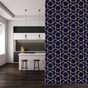 Navy and Gold Hexagon Removable Wallpaper Geometric Wallpaper Self ...