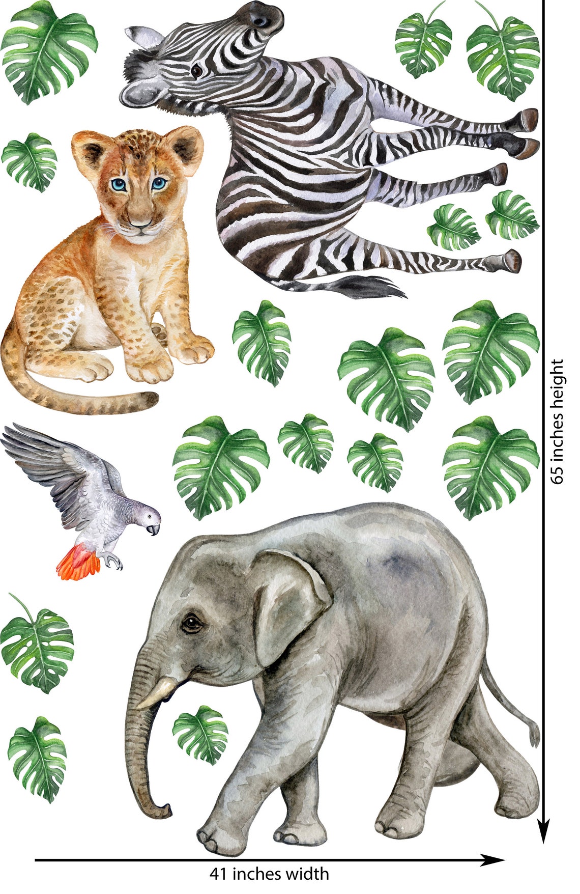 Big Wall Sticker Set for Kids Safari Animals Wall Decal | Etsy