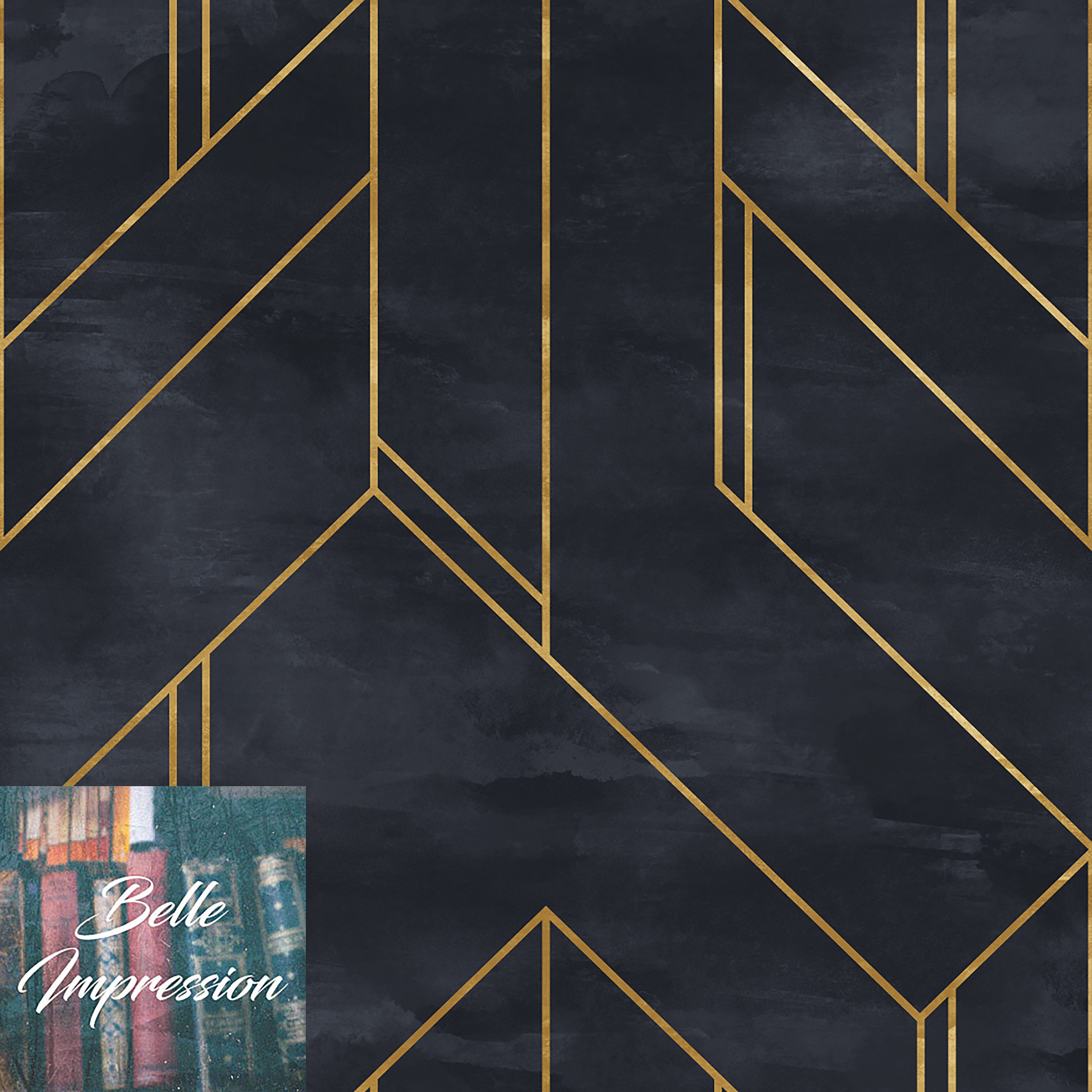 Gold and Navy Blue Geometric Wallpaper Wall Mural Minimalistic - Etsy