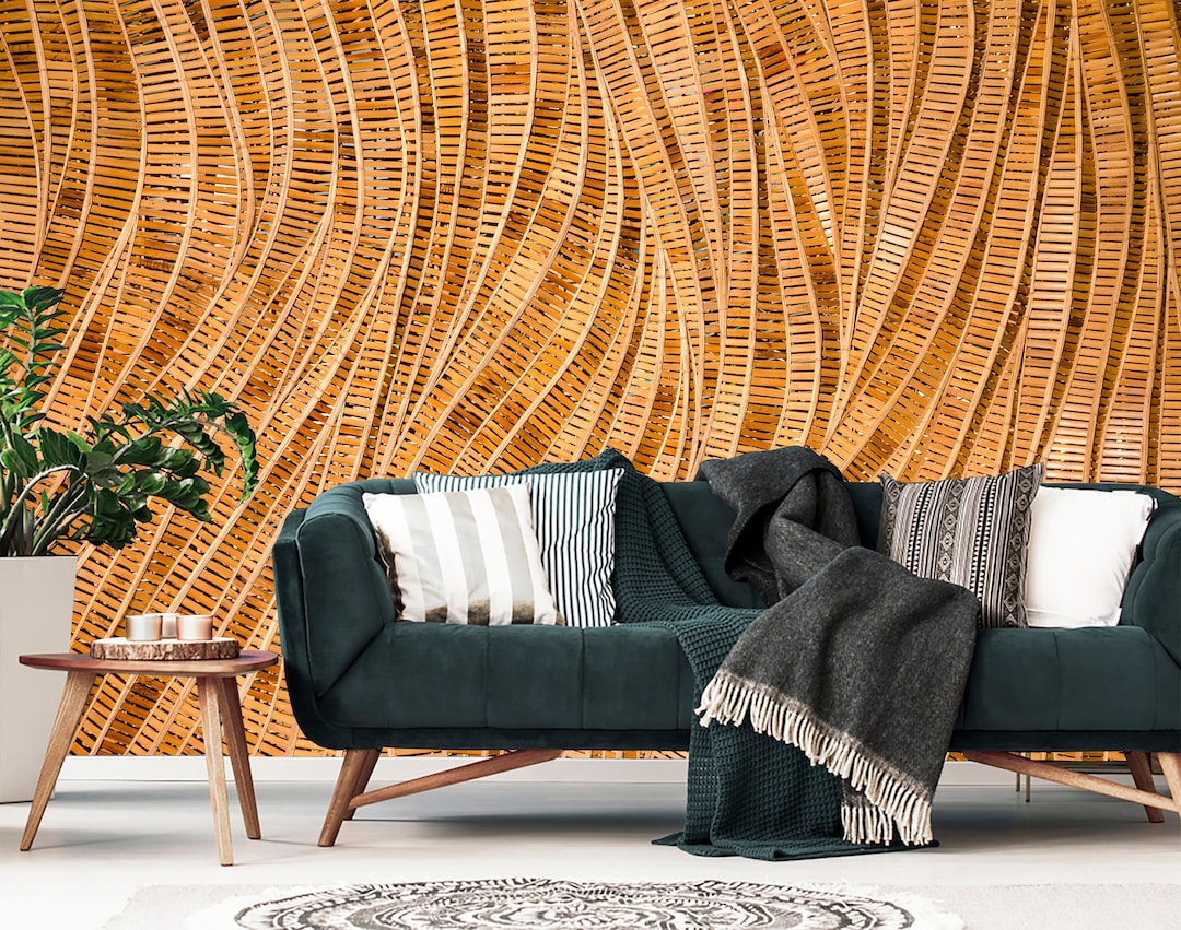 Rattan Wallpaper-bohemian Wallpaper-boho Chic Wallpaper-wood Wallpaper ...