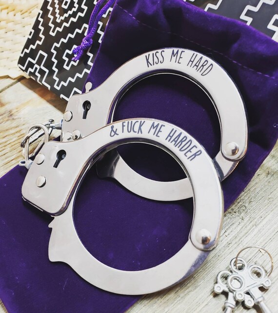 Custom Handcuffs handcuffs kiss me hard hand cuffs | Etsy