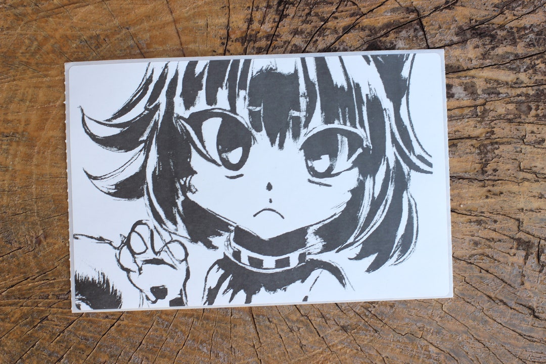 Suki Cat Girl B/W 4x6 Thermal Sticker Kawaii Anime Character With Cute ...