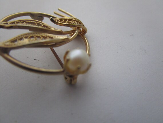 Antique Gold Filled & Real Pearl Brooch Filigree Flow… - Gem