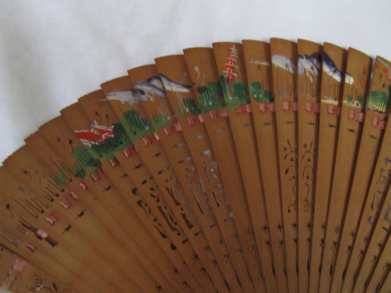 Antique Pierced Wood Stick & Hand Painted Hand Fan - Etsy