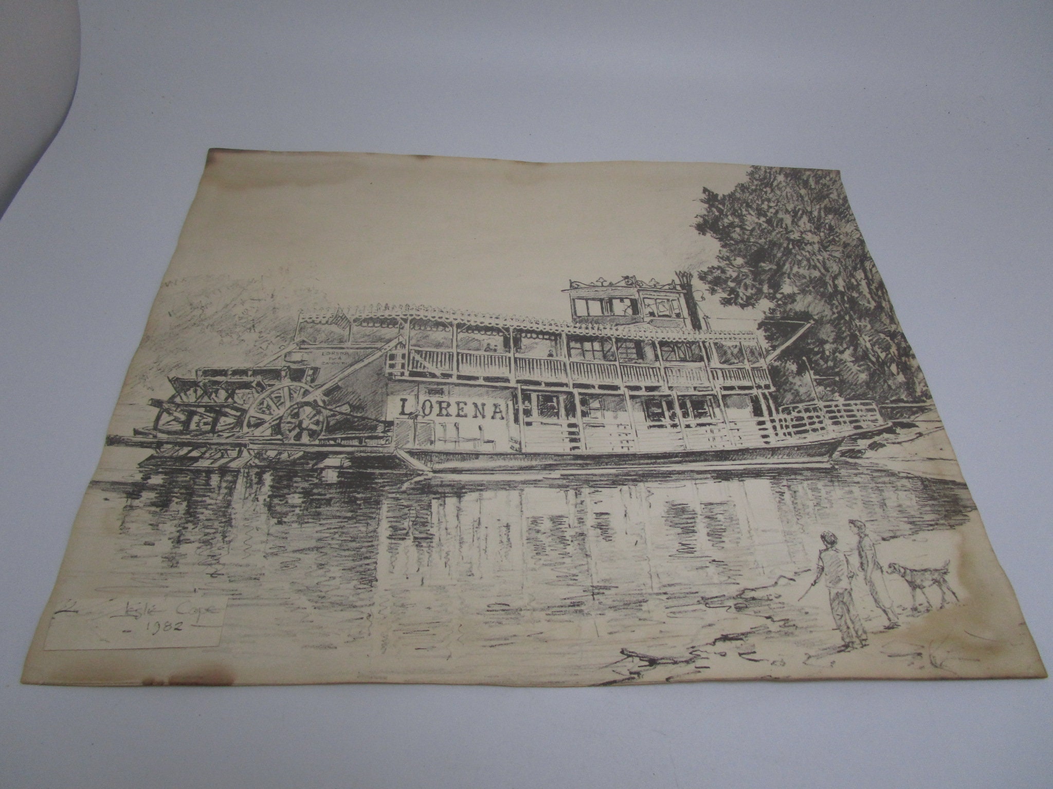 1982 Original Pen & Ink Drawing by Leslie Cope Riverboat Lorena - Etsy