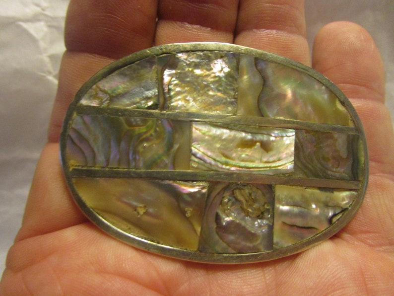 Vintage Mexico Silver & Inlaid Abalone Fancy Belt Buckle - Etsy