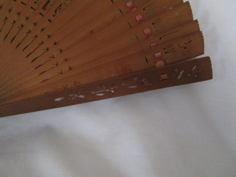 Antique Pierced Wood Stick & Hand Painted Hand Fan - Etsy