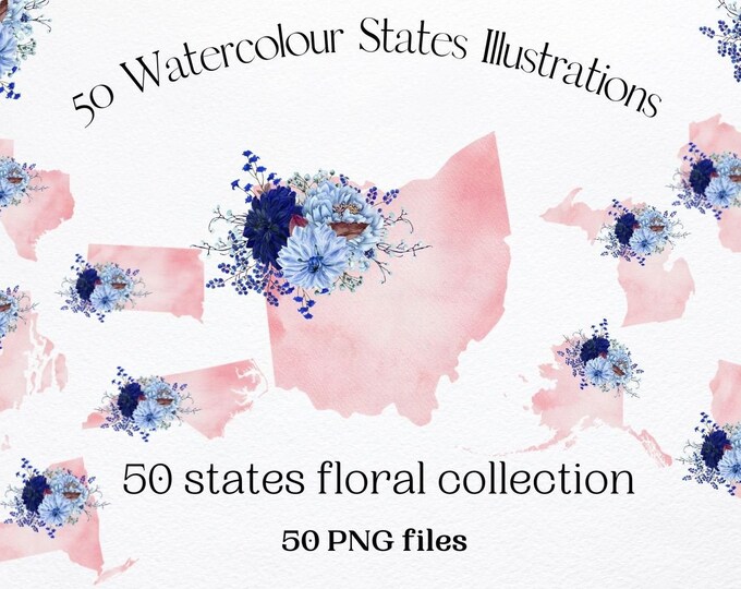 USA Map Watercolor Clipart: 50 States Sublimation Bundle (PNG) - Etsy ...