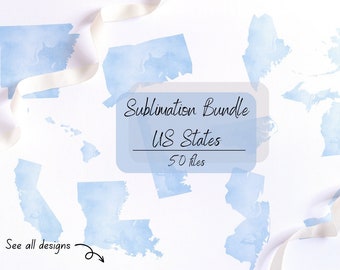 USA Map Watercolor Clipart, 50 States Watercolor Clip Art Bundle ...