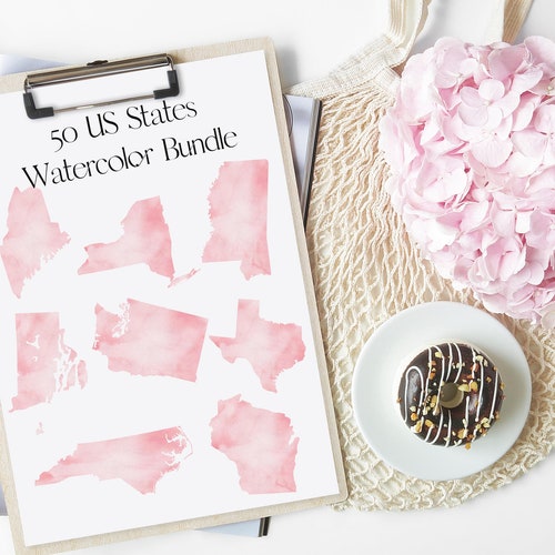 50 States Watercolor Clip Art Bundle States Watercolor - Etsy