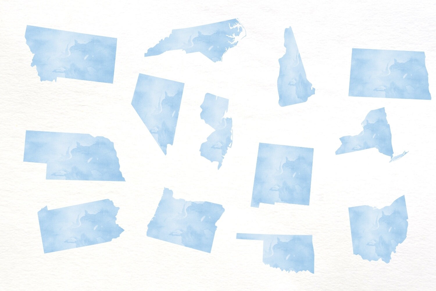 USA Map Blue Watercolor Clipar, 50 States Watercolor Clip Art Bundle ...