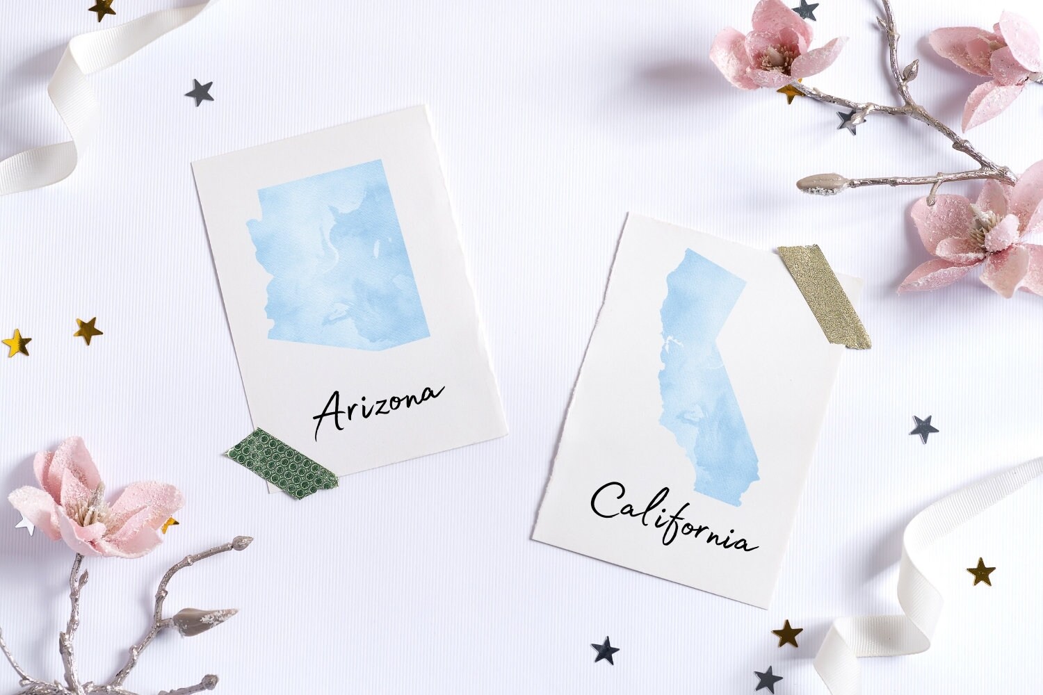 USA Map Blue Watercolor Clipar, 50 States Watercolor Clip Art Bundle ...