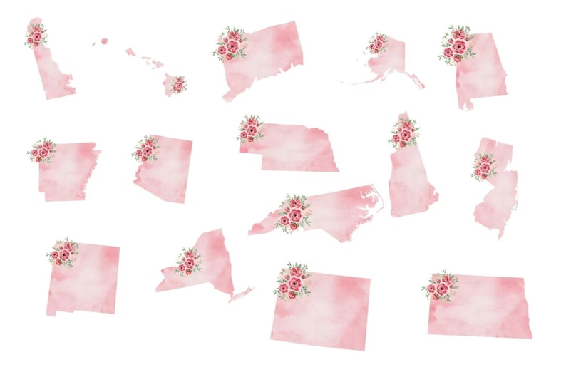 USA Map Watercolor Clipart: 50 States Floral Bundle (PNG) - Etsy