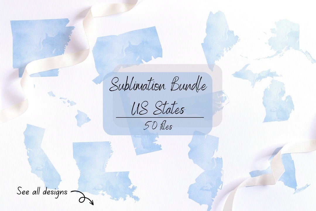 USA Map Blue Watercolor Clipar, 50 States Watercolor Clip Art Bundle ...