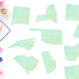 USA Map Watercolor Clipart, 50 States Watercolor Clip Art Bundle ...