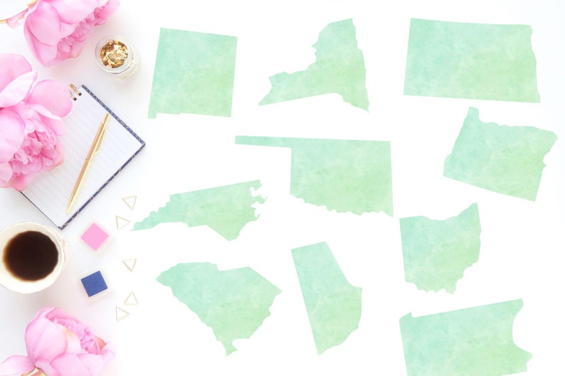 USA Map Watercolor Clipart, 50 States Watercolor Clip Art Bundle ...