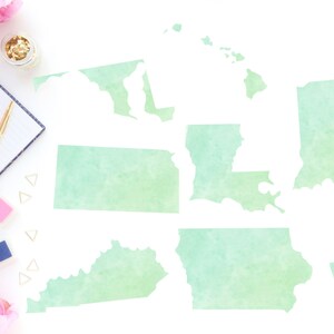 USA Map Watercolor Clipart, 50 States Watercolor Clip Art Bundle ...