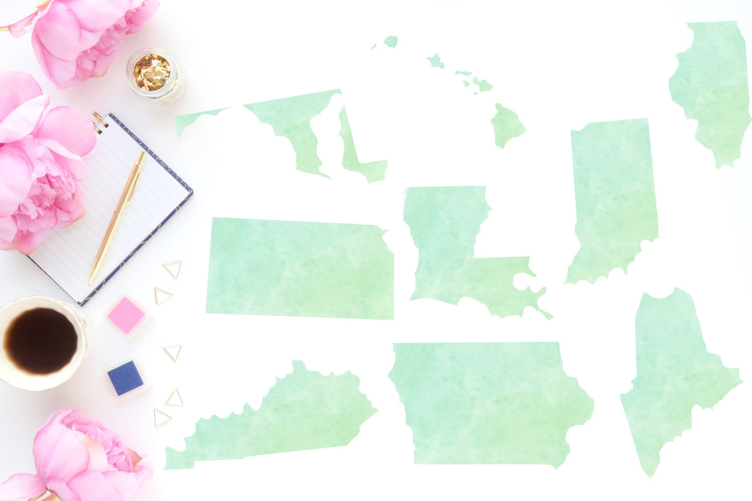 USA Map Watercolor Clipart: 50 States Sublimation Bundle (PNG) - Etsy