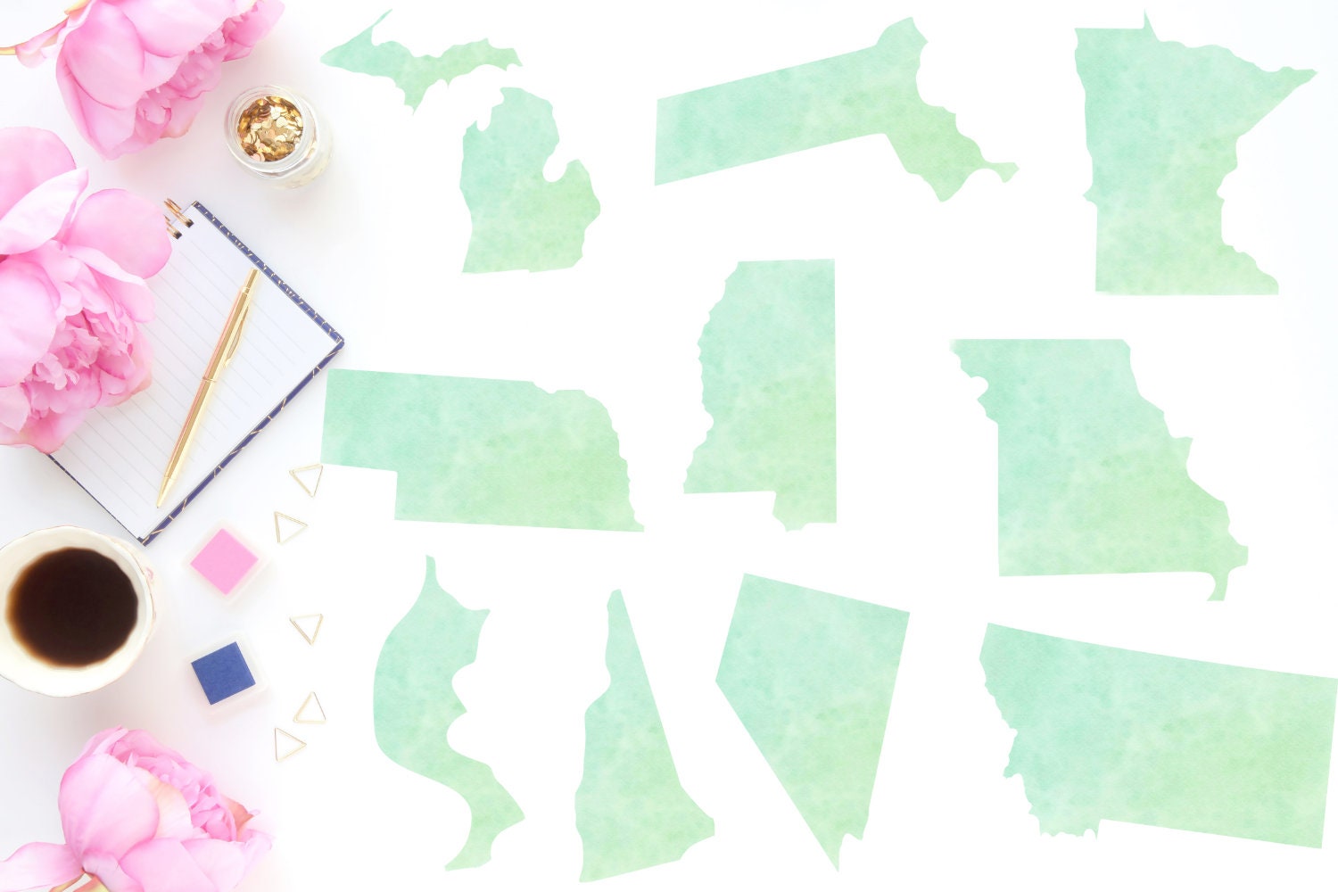 USA Map Watercolor Clipart: 50 States Sublimation Bundle (PNG) - Etsy