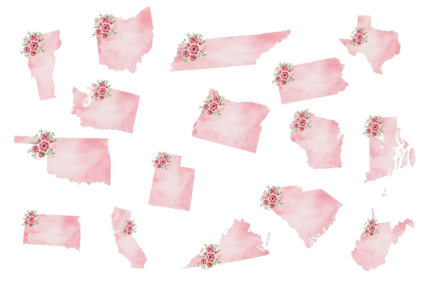 USA Map Watercolor Clipart: 50 States Floral Bundle (PNG) - Etsy