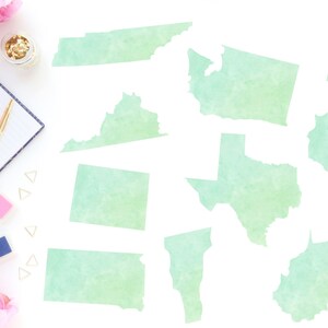 USA Map Watercolor Clipart, 50 States Watercolor Clip Art Bundle ...