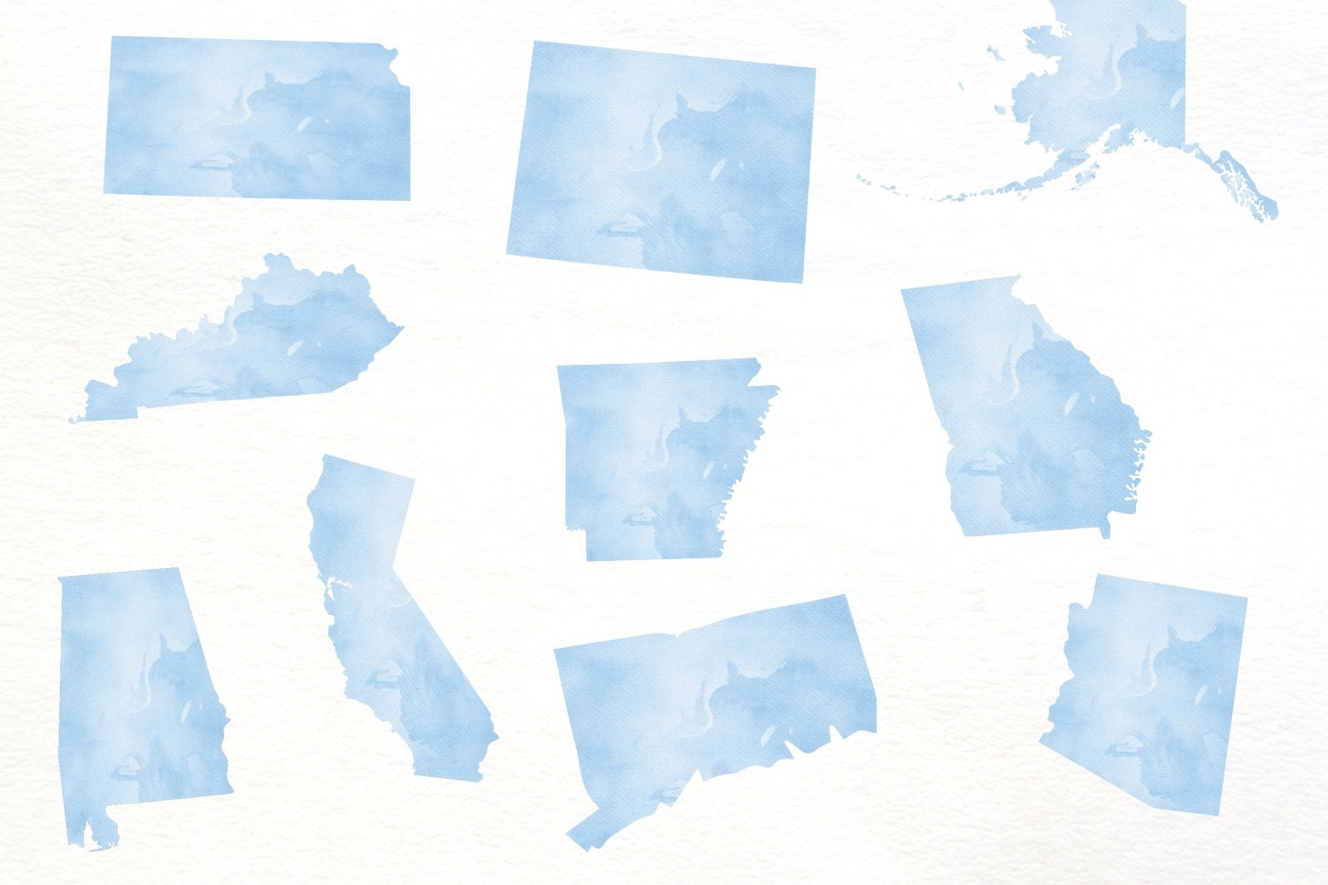 USA Map Blue Watercolor Clipar, 50 States Watercolor Clip Art Bundle ...
