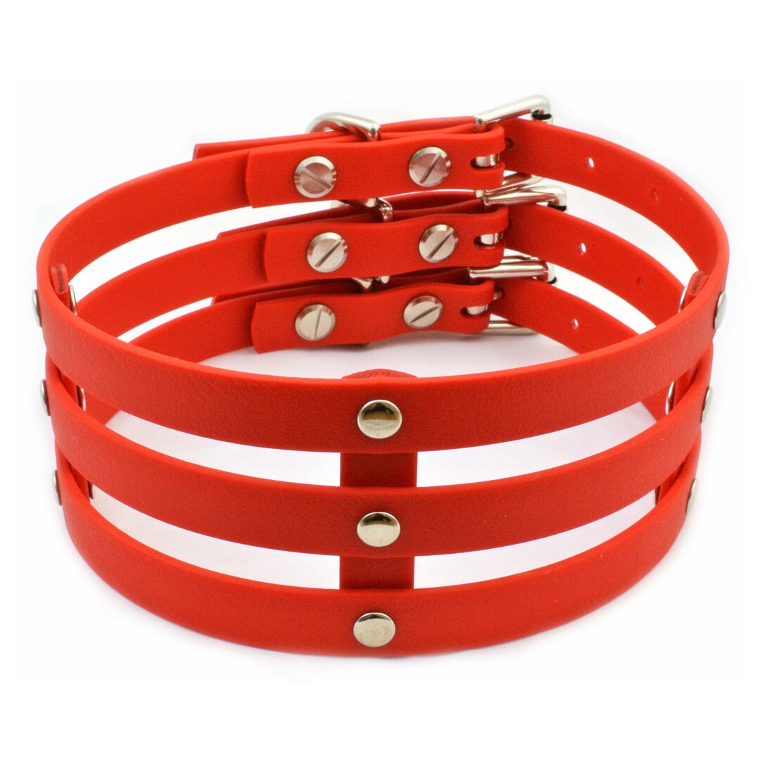 Red Vegan Leather Wide Cage Collar - Etsy