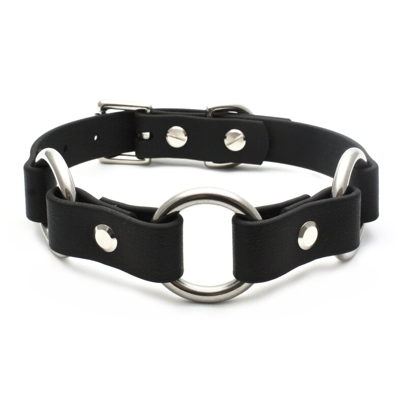 Black Vegan Leather Triple O-ring Collar - Etsy