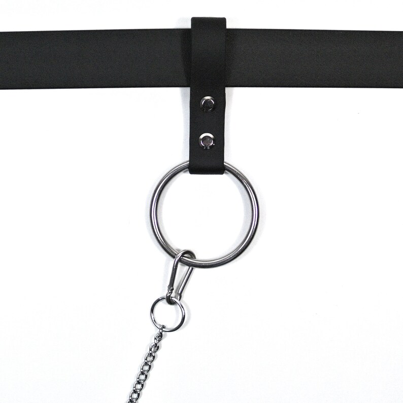 Black Vegan Leather Belt With Ring & Chain Goth Punk Emo - Etsy