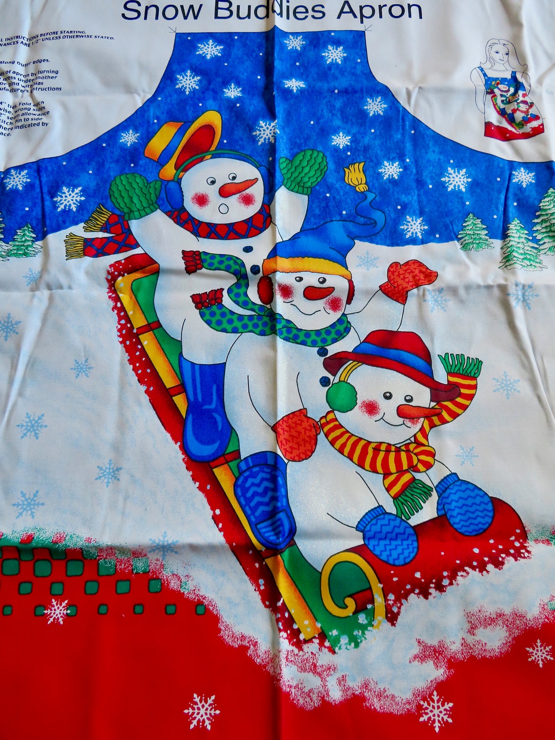 Vintage Fabric Traditions Screen Print Snow Buddies Apron Printed Panel ...