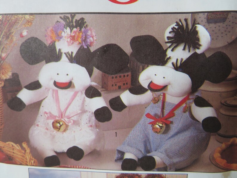 Vintage 80s 1989 Simplicity Crafts Country Cow and Pig Dolls Uncut ...