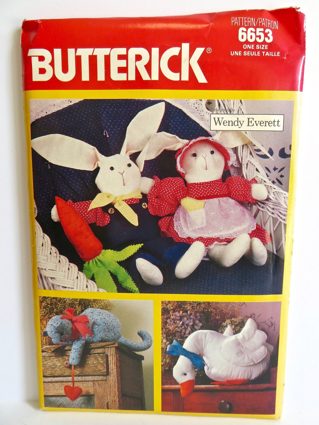 Vintage Buterick Crafts Uncut Sewing Pattern 6653 1988 Stuffed Bunny ...