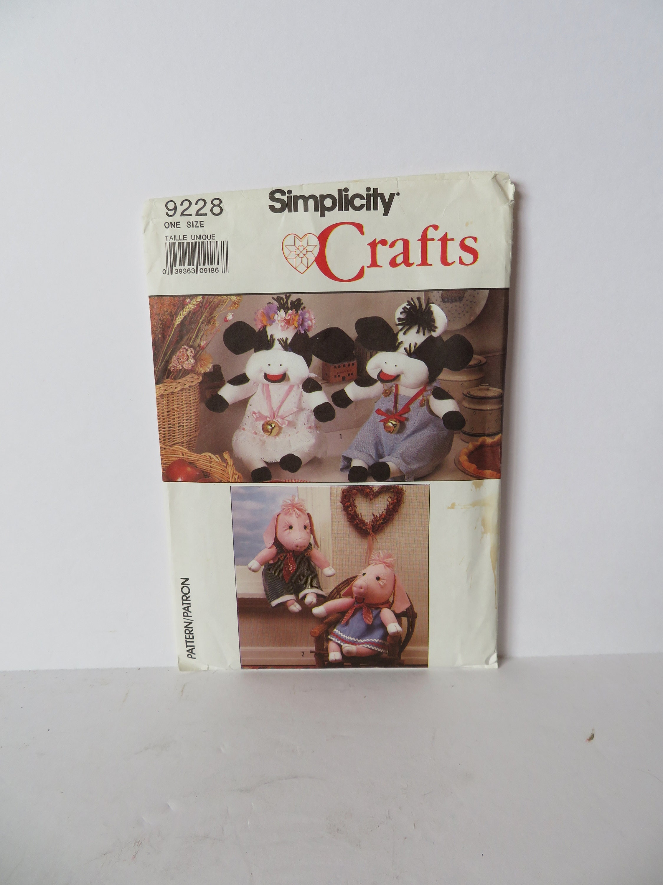 Vintage 80s 1989 Simplicity Crafts Country Cow and Pig Dolls Uncut Sewing Pattern 9228 Stuffed ...