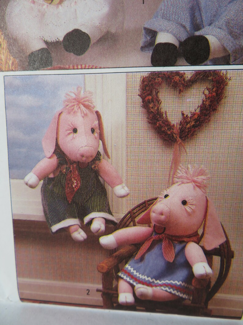 Vintage 80s 1989 Simplicity Crafts Country Cow and Pig Dolls Uncut ...