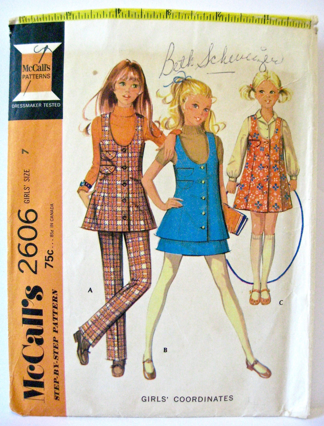 Vintage Mccalls 70s 1970 Sewing Pattern 2606 Girls Sz 7 Breast 26 ...