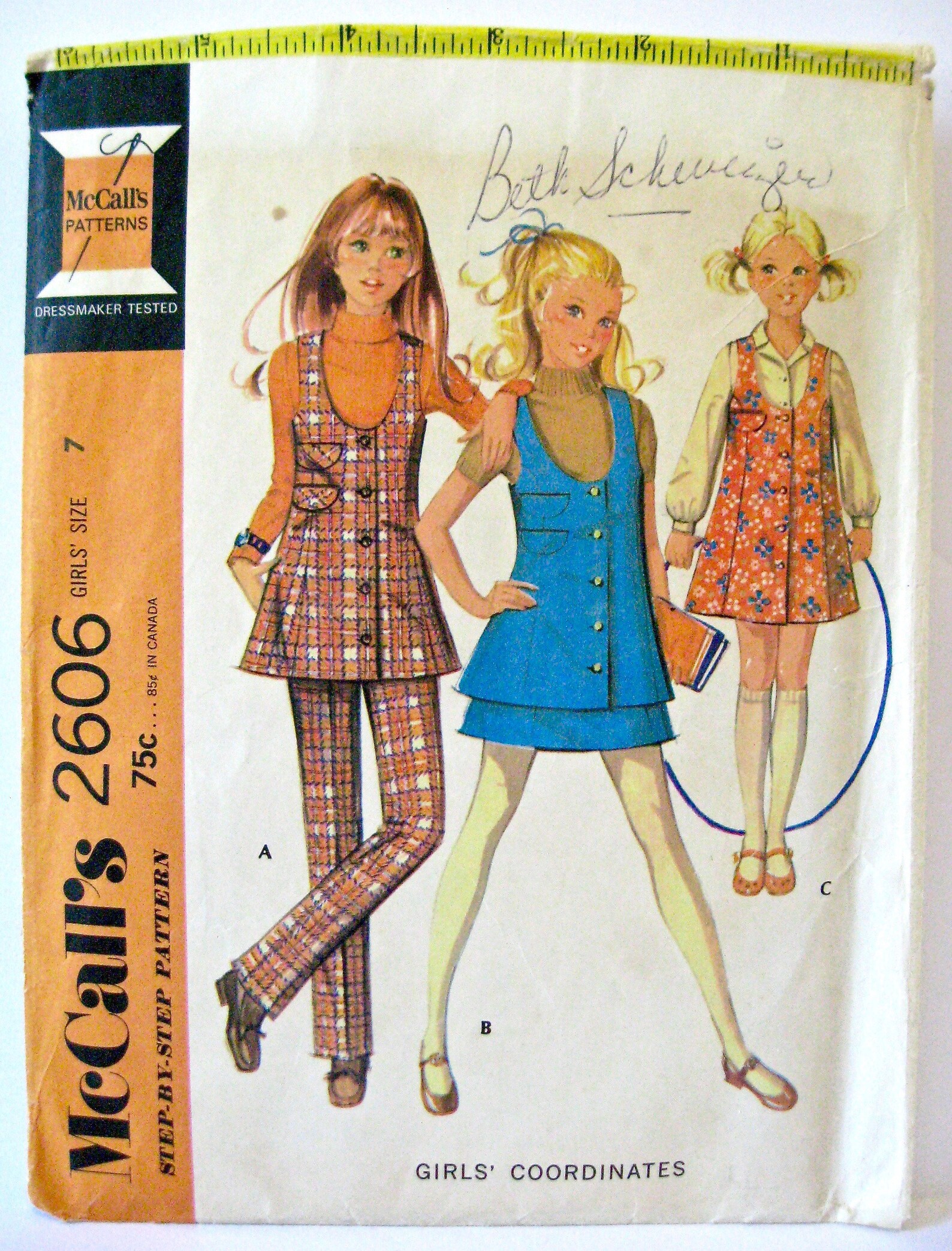 Vintage Mccalls 70s 1970 Sewing Pattern 2606 Girls Sz 7 Breast 26 ...