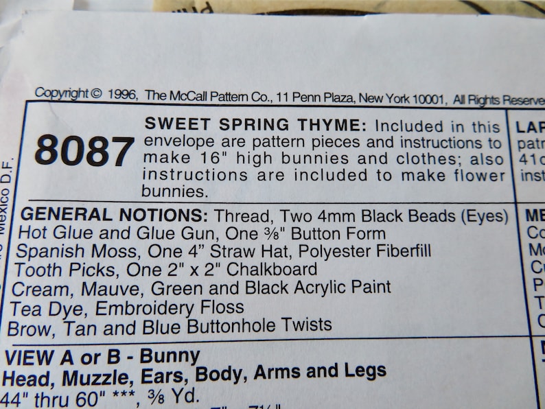 Vintage Mccalls Crafts Uncut Sewing Pattern 8087 1996 Sweet Spring ...