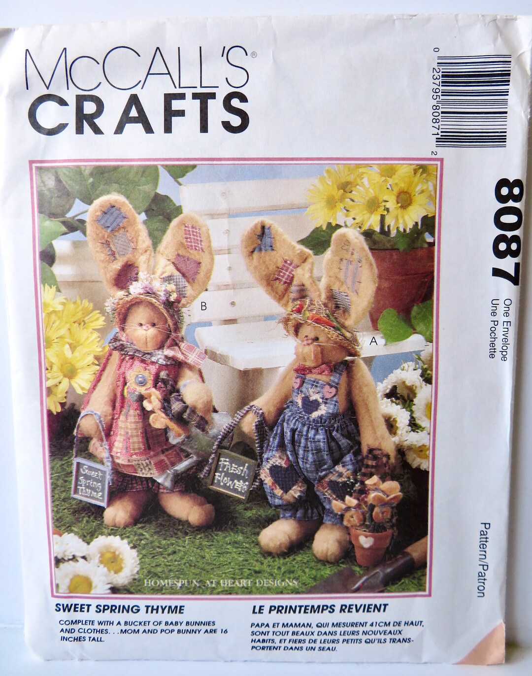 Vintage Mccalls Crafts Uncut Sewing Pattern 8087 1996 Sweet Spring Thyme 16" Stuffed Bunny ...
