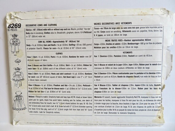 Vintage Simplicity Crafts Country Western Cows Dolls Uncut Sewing ...