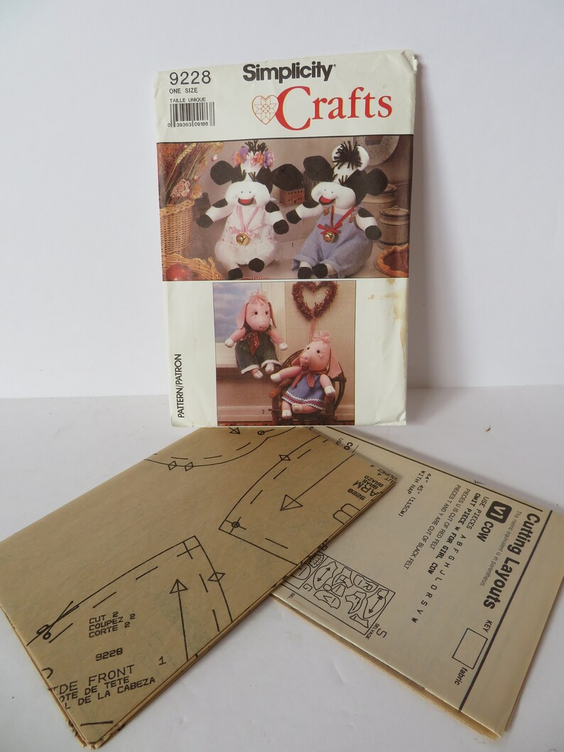 Vintage 80s 1989 Simplicity Crafts Country Cow and Pig Dolls Uncut ...
