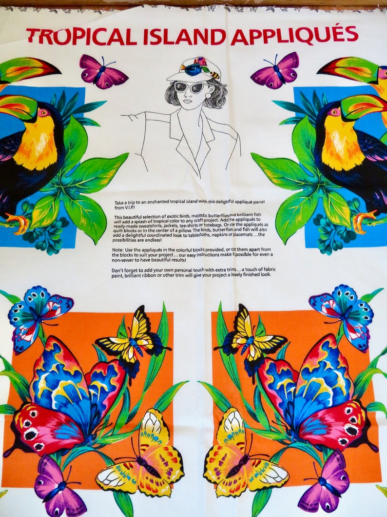 Vintage VIP Cranston Print Works Tropical Island Appliques Animals ...