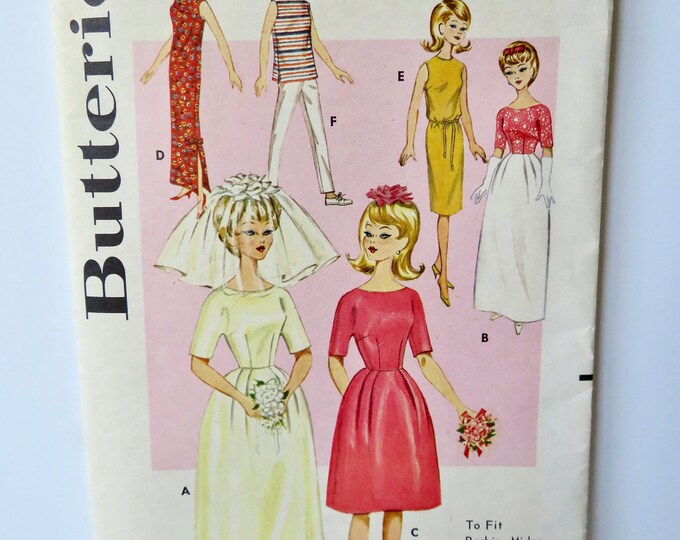Vintage 60s 1960s Butterick 3088 Mid Century Sewing Pattern Barbie Doll ...