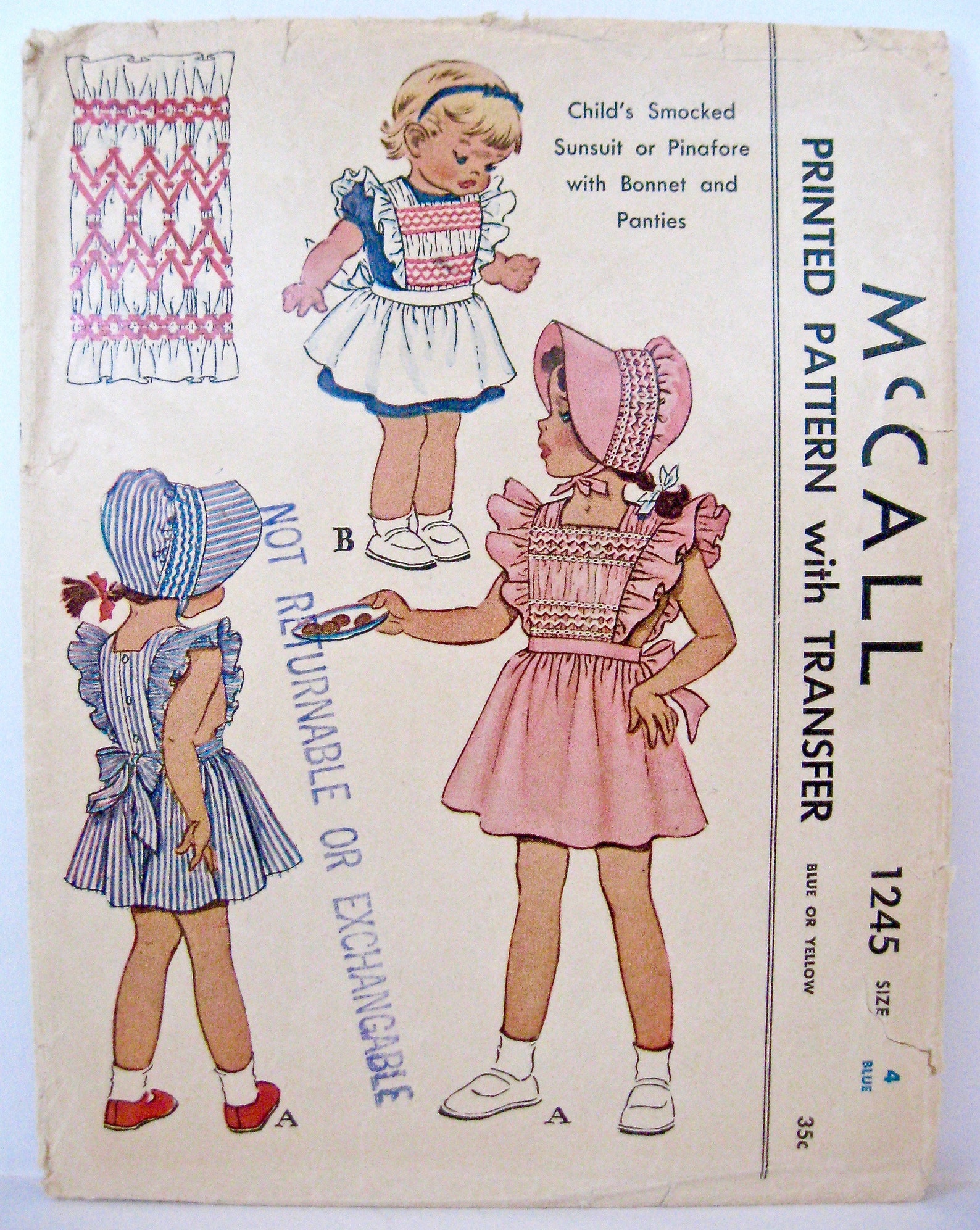 Vintage 1946 Mccalls Sewing Pattern 1245 Girls Sz 4 Breast 23 Smocked ...