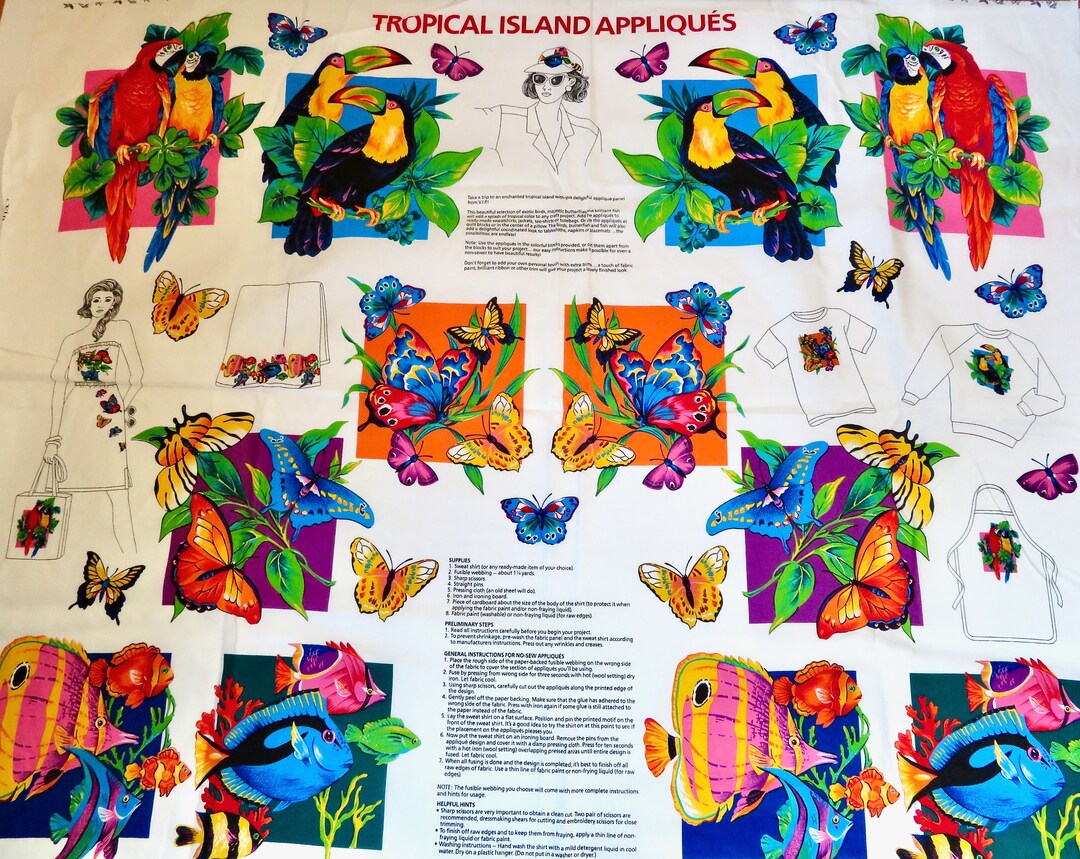 Vintage VIP Cranston Print Works Tropical Island Appliques Animals ...