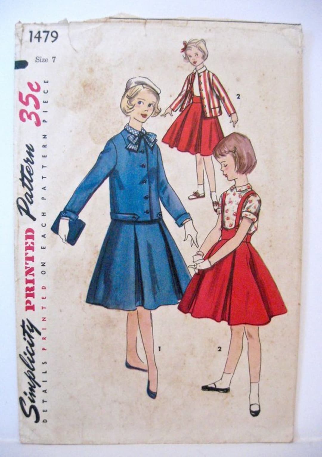 Vintage Simplicity Sewing Pattern 1479 1955 Sz 7 Breast 25" Girls 3pc ...
