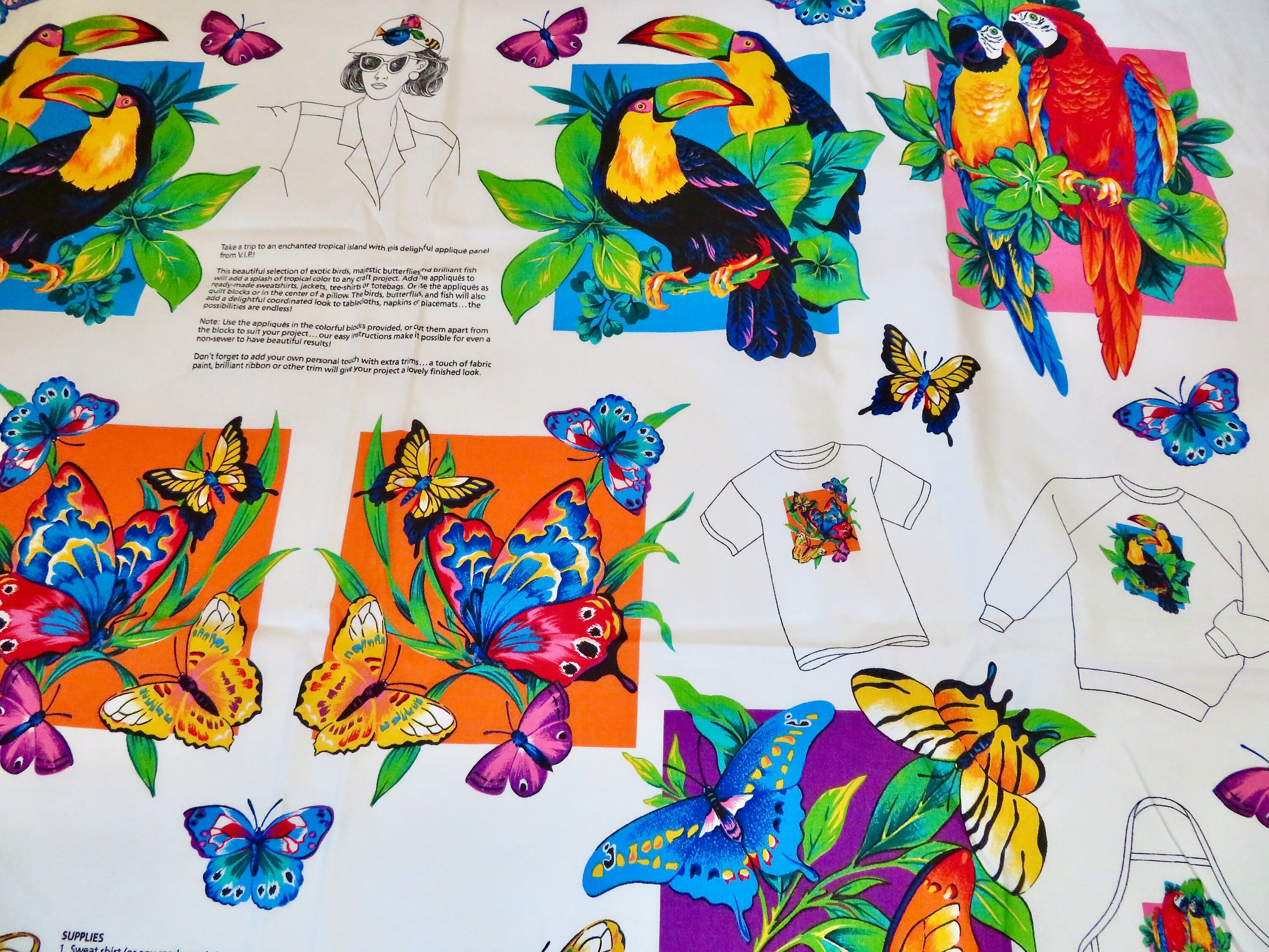 Vintage VIP Cranston Print Works Tropical Island Appliques Animals ...