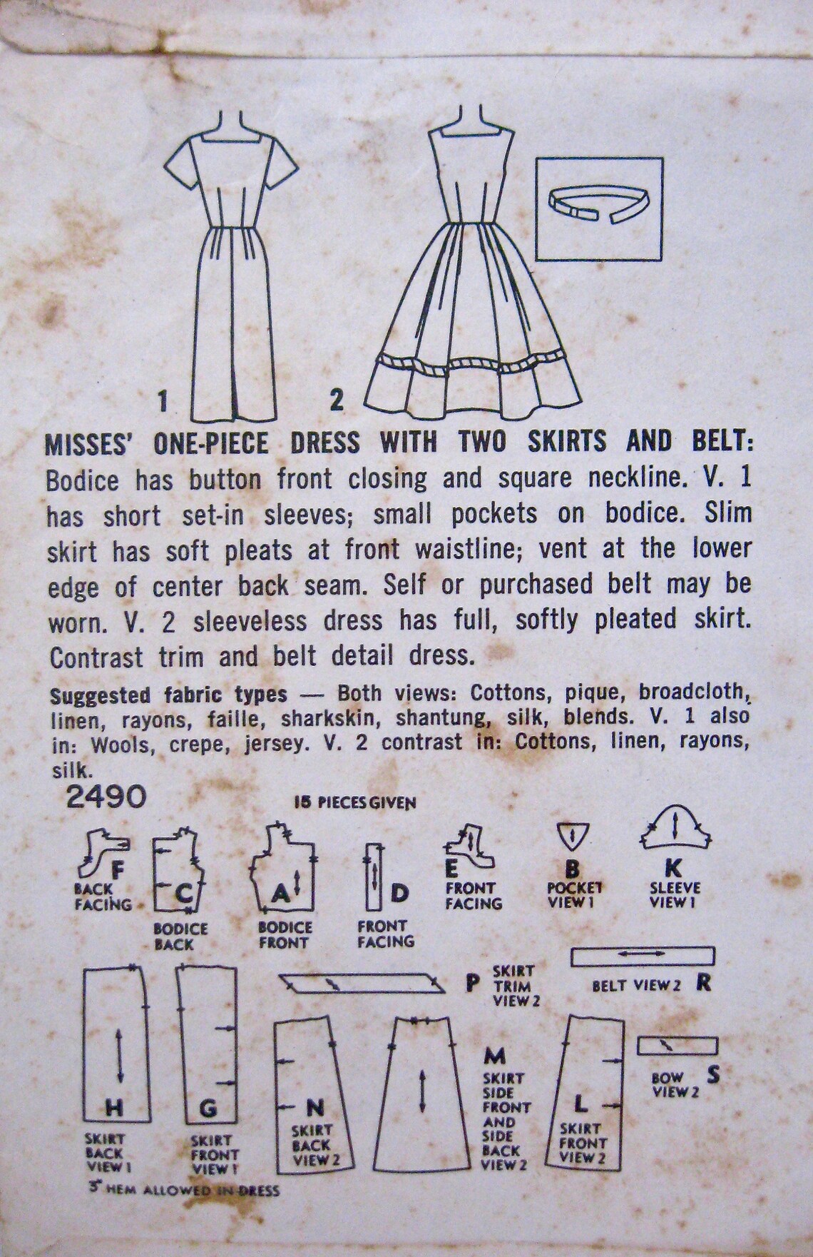 Vintage Simplicity Sewing Pattern 2490 1958 Sz 14 Modern Size 2 or 4 ...