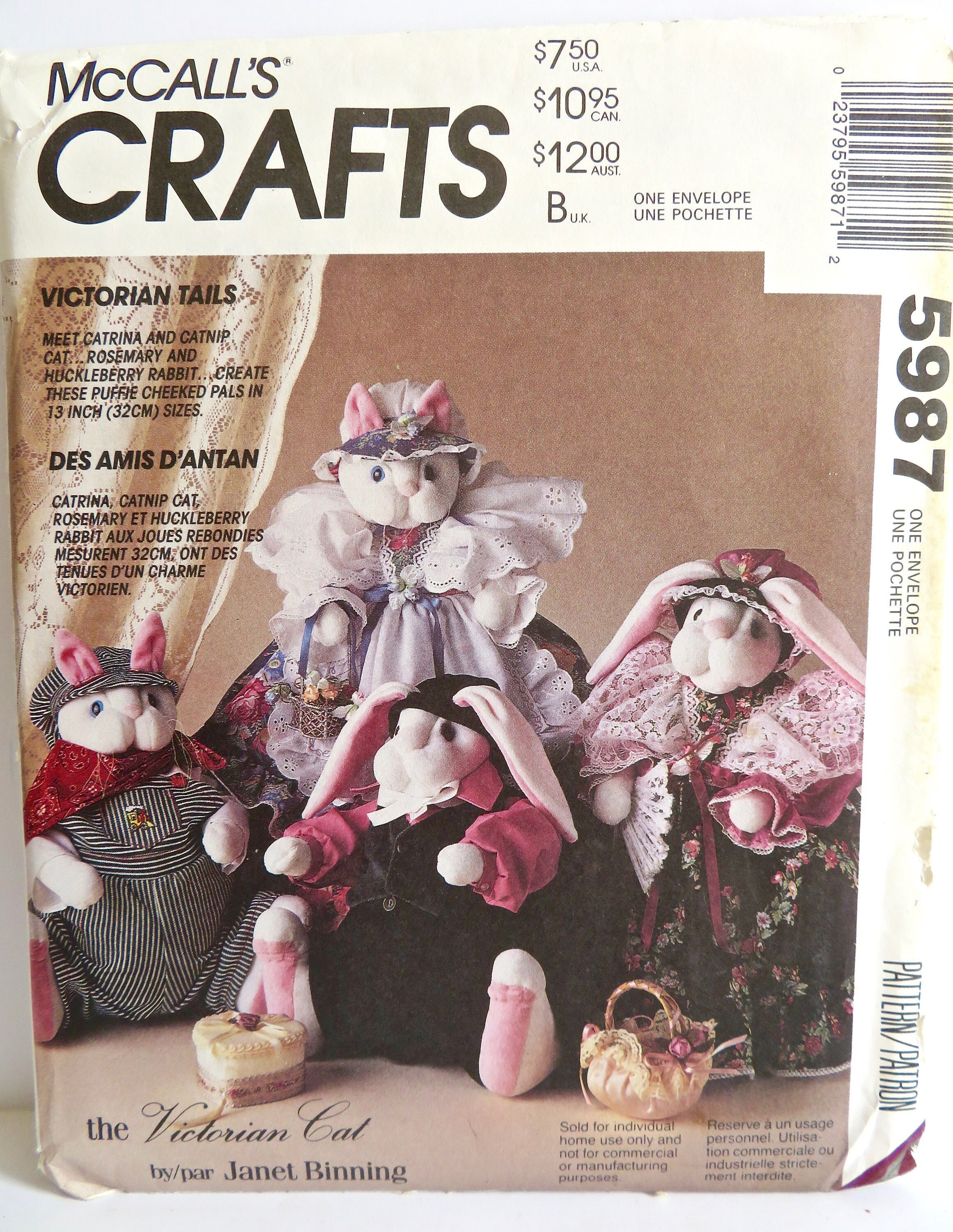 Vintage Mccalls Crafts Uncut Sewing Pattern 5987 1992 Stuffed Bunny ...