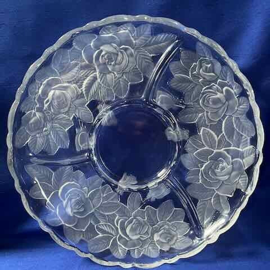 Vintage Winter Rose Glass Chip and Dip Sectioned Serving Platter ...